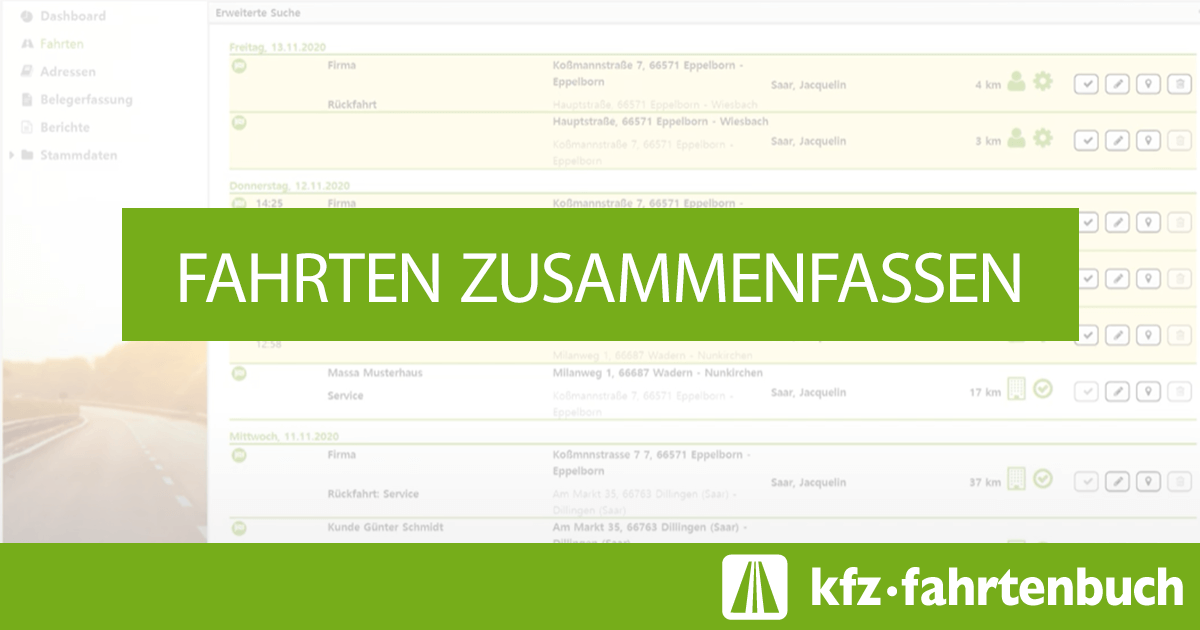 Fahrtenbuch Hin Und Rckfahrt Zusammenfassen